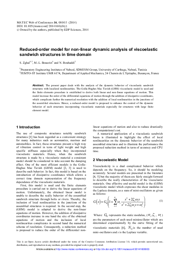 (PDF) Reduced-order model for non-linear dynamic analysis of viscoelastic sandwich structures in ...
