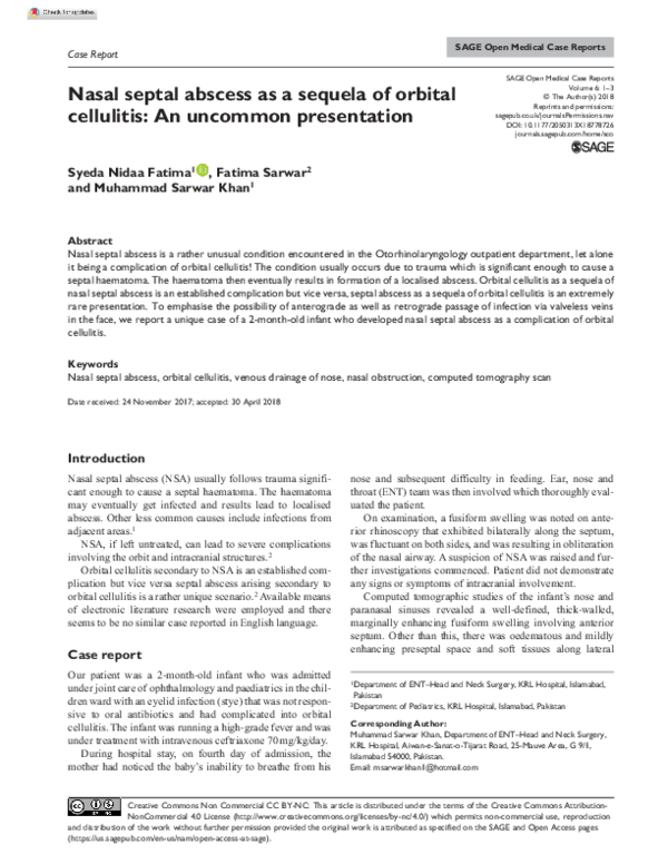 (PDF) Nasal Septal Abscess Following Orbital Cellulitis