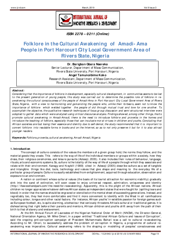 (PDF) Folklore in the Cultural Awakening of Amadi- Ama People in Port ...