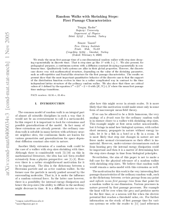 (PDF) Random walks with shrinking steps: First-passage characteristics