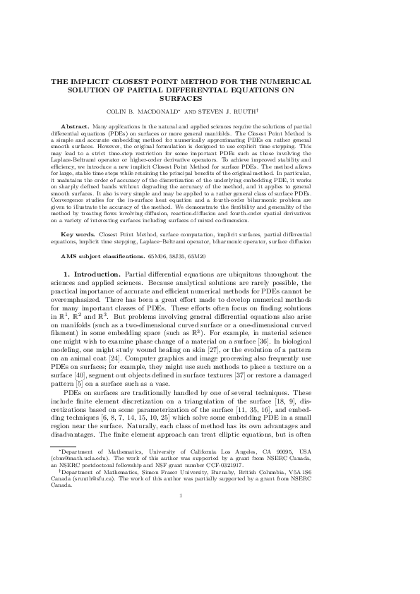 (PDF) The implicit Closest Point Method for the numerical solution of partial differential ...