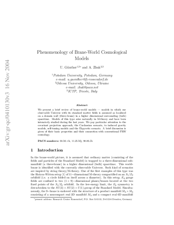 (PDF) Phenomenology of brane-world cosmological models