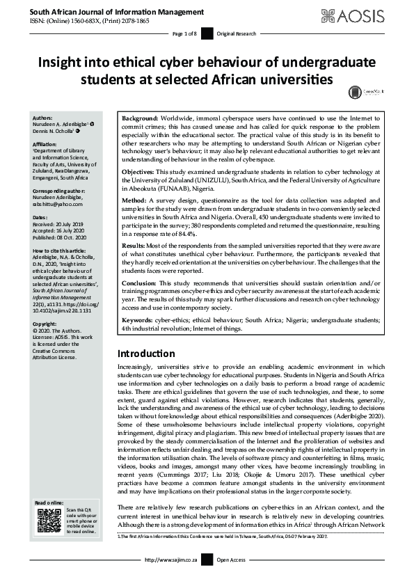 (PDF) Insight into ethical cyber behaviour of undergraduate students at ...