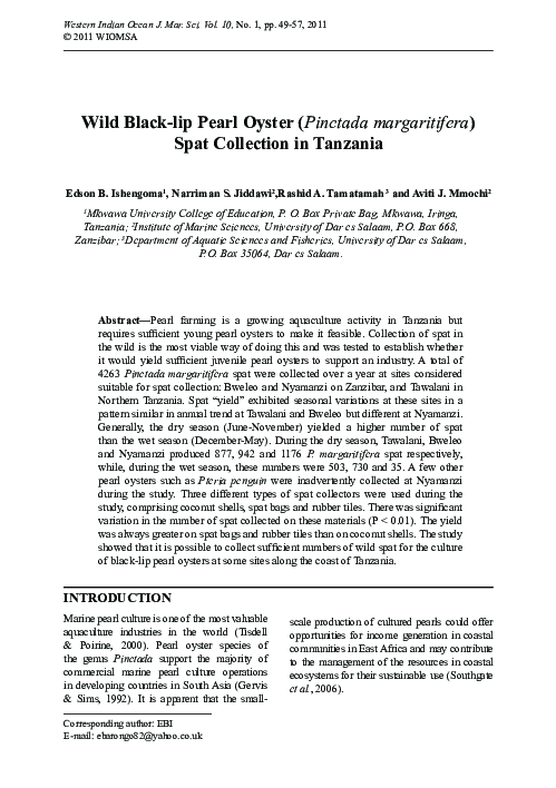 (PDF) Wild Black-lip Pearl Oyster (Pinctada margaritifera) Spat ...