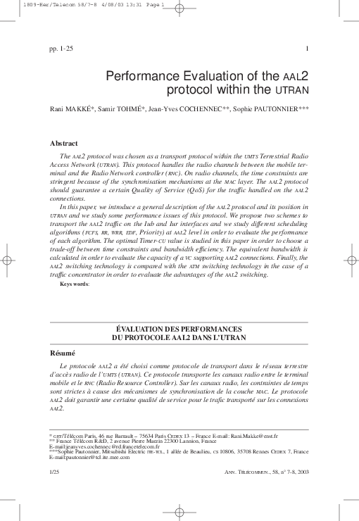 (PDF) Performance evaluation of the AAL2 protocol within the UTRAN ...