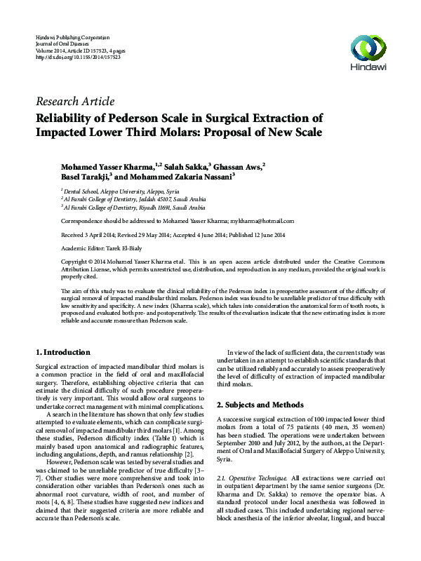 (PDF) Reliability of Pederson Scale in Surgical Extraction of Impacted ...