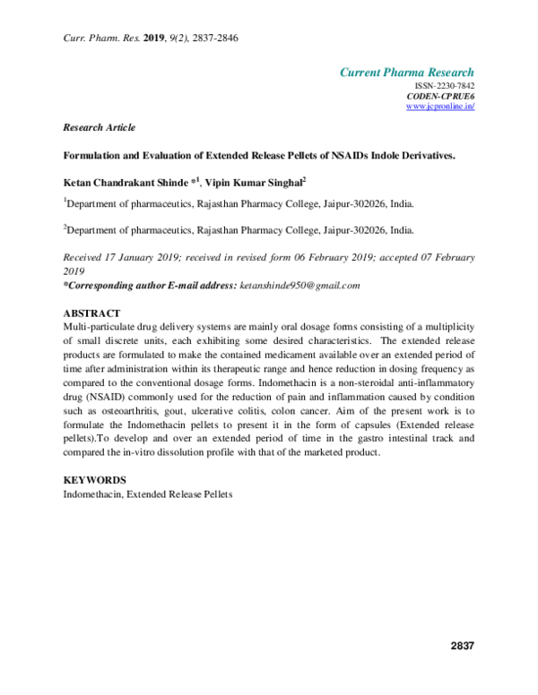 Pdf Formulation And Evaluation Of Extended Release Dosage Form Of Metformin Hydrochloride