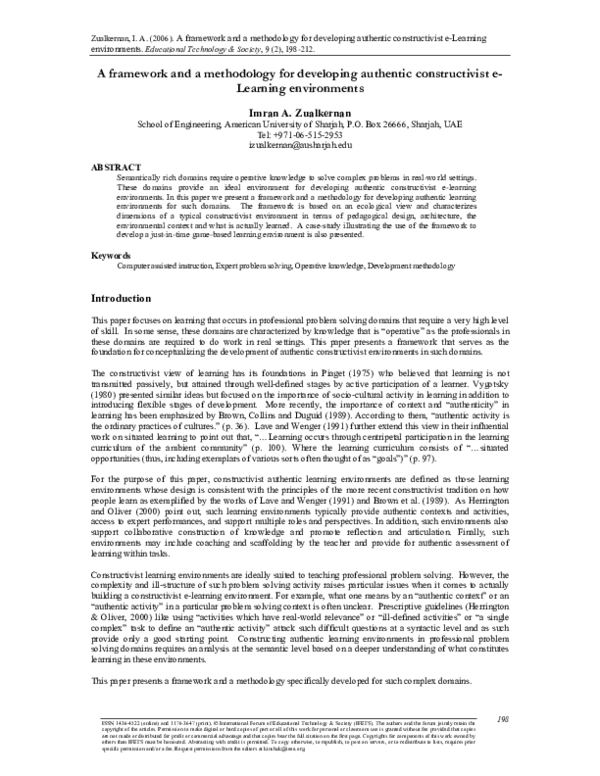 (PDF) Framework for Authentic Constructivist e-Learning