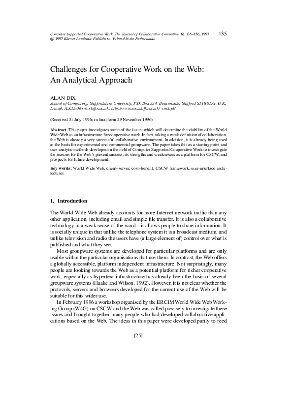 (PDF) Challenges for Cooperative Work on the Web: An Analytical ...