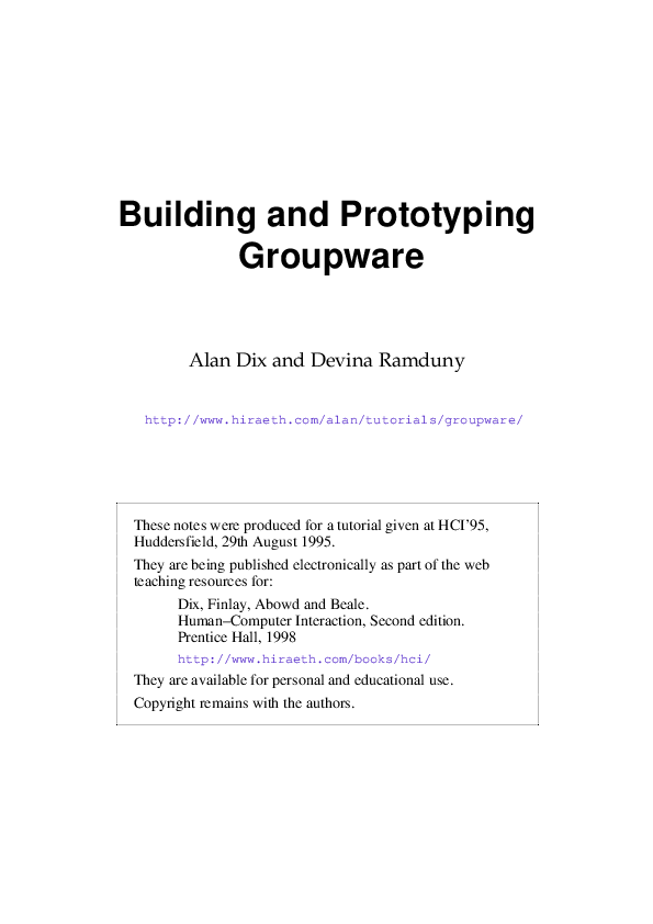 (PDF) Building and Prototyping Groupware
