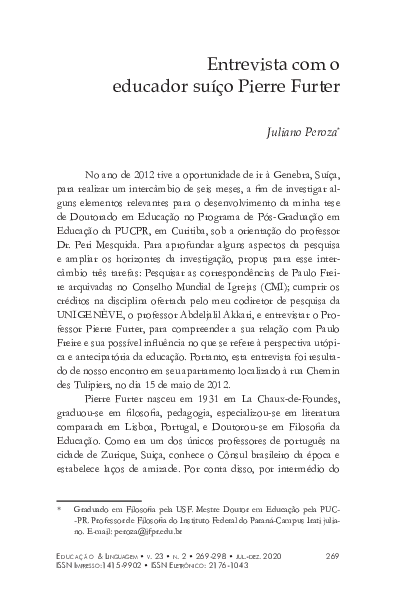 (PDF) Entrevista com o educador suíço Pierre Furter