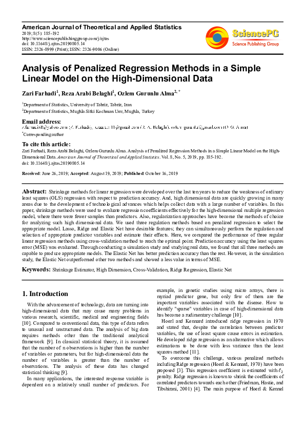 Pdf Analysis Of Penalized Regression Methods In A Simple Linear Model On The High Dimensional Data