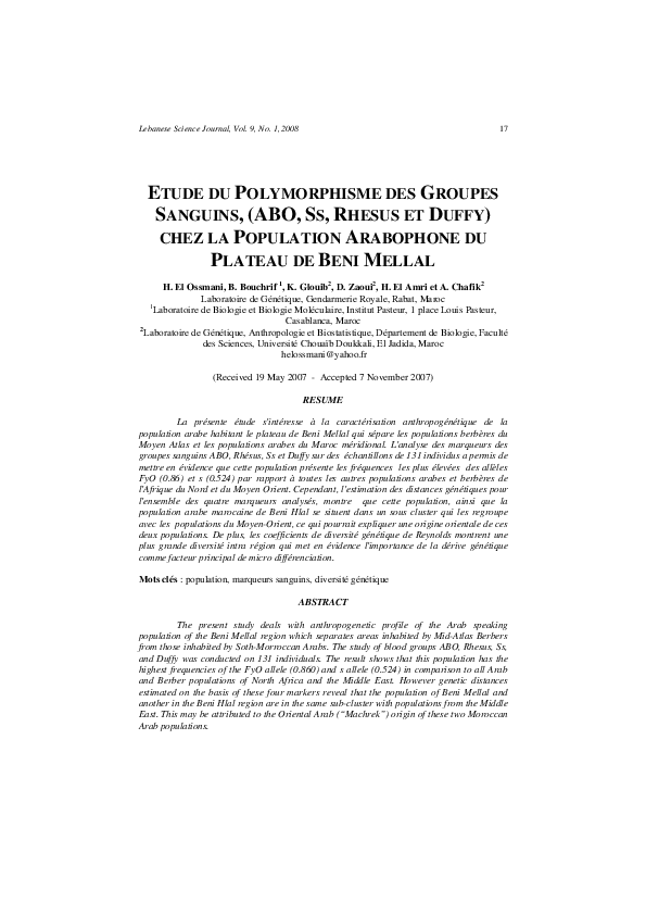 (PDF) Etude Du Polymorphisme Des Groupes Sanguins, (Abo, SS, Rhesus et ...
