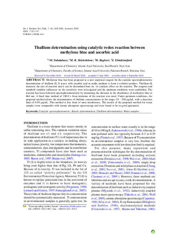 (PDF) Thallium determination using catalytic redox reaction between ...