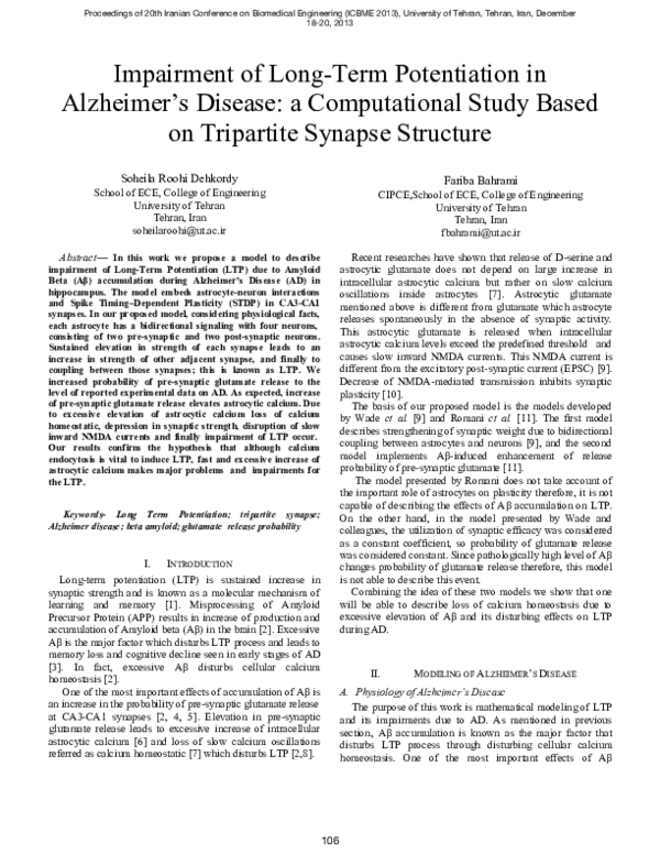(PDF) Impairment of Long-Term Potentiation in Alzheimer's Disease: A ...