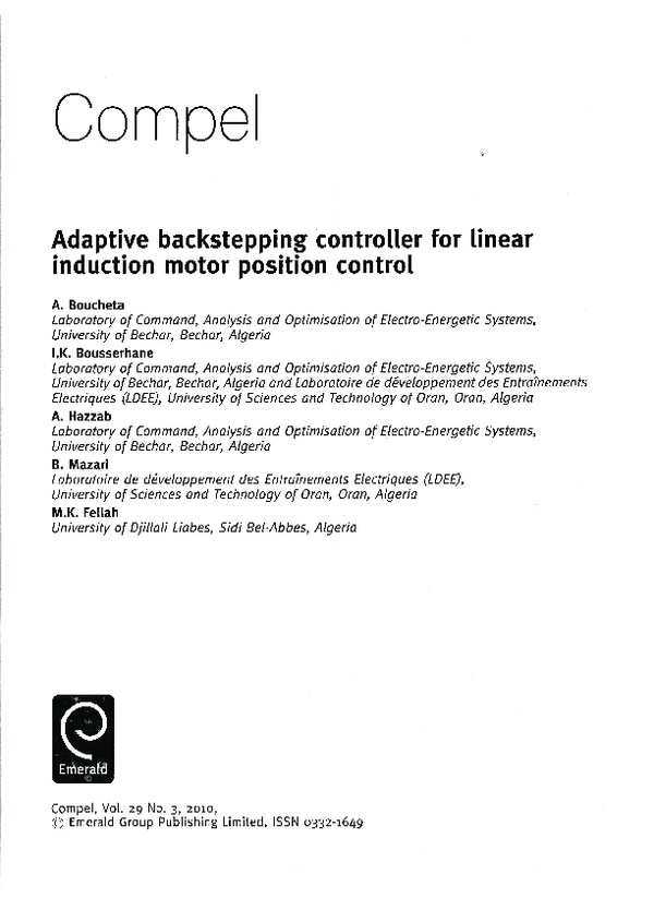 Pdf Adaptive Backstepping Control For Lim