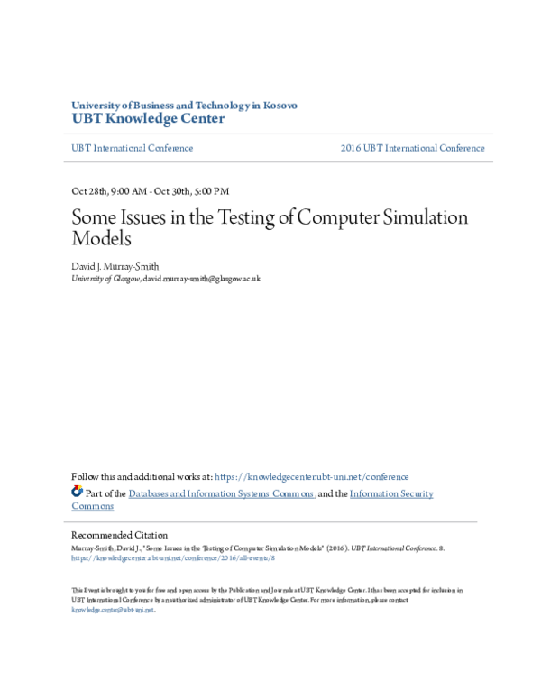 (PDF) Some Issues in the Testing of Computer Simulation Models