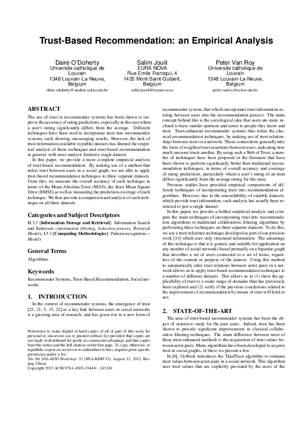 (PDF) Trust-Based Recommendation: an Empirical Analysis