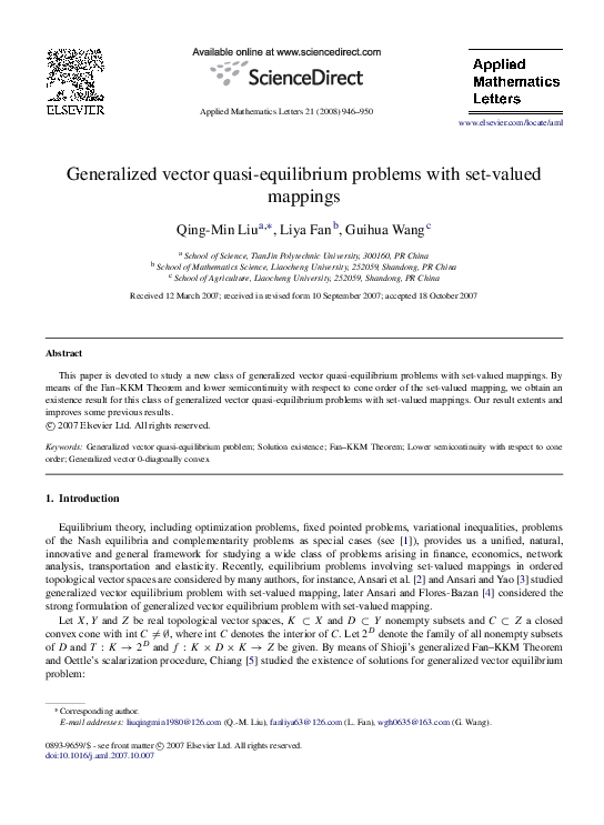 Pdf Generalized Vector Quasi Equilibrium Problems With Set Valued Mappings