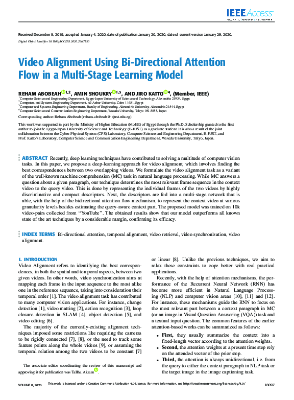 (PDF) Video Alignment Using Bi-Directional Attention Flow in a Multi-Stage Learning Model | Amin ...