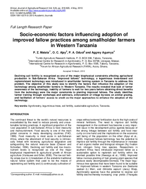 (PDF) Socio-economic factors influencing adoption of improved fallow ...