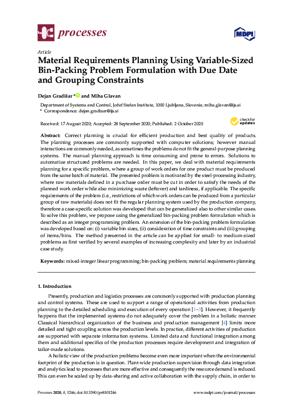(PDF) Material Requirements Planning Using Variable-Sized Bin-Packing ...