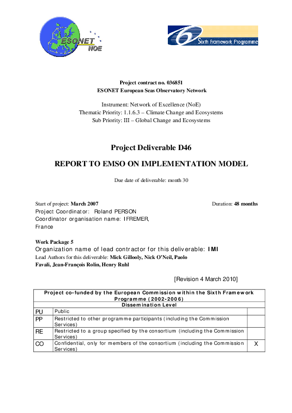 (PDF) ESONET. Report to EMSO on implementation model