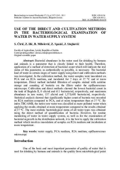 (PDF) Use of the direct and cultivation methods in the bacteriological ...