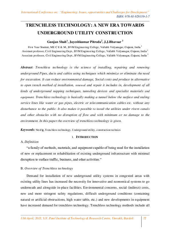 (PDF) TRENCHLESS TECHNOLOGY: A NEW ERA TOWARDS UNDERGROUND UTILITY CONSTRUCTION
