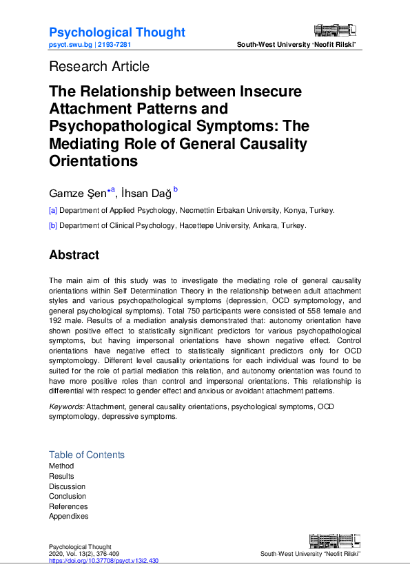 (PDF) The Relationship Between Insecure Attachment Patterns and Psychopathological Symptoms: The ...