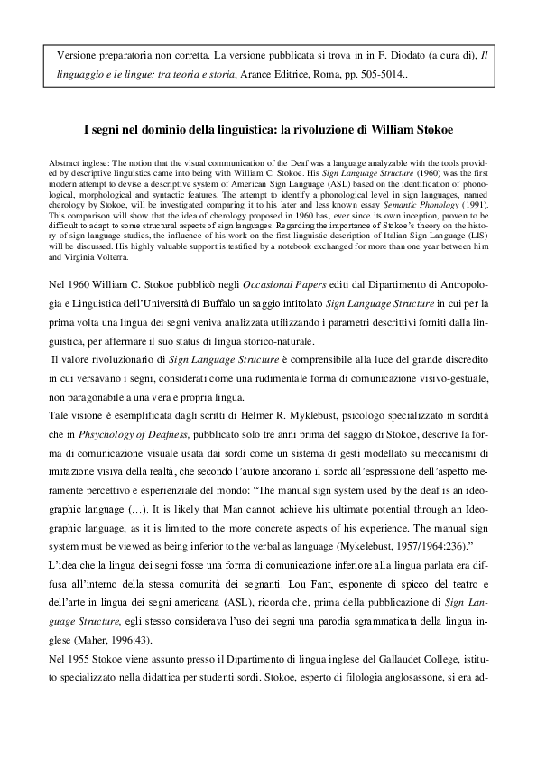 (PDF) I segni nel dominio della linguistica: la rivoluzione di William ...
