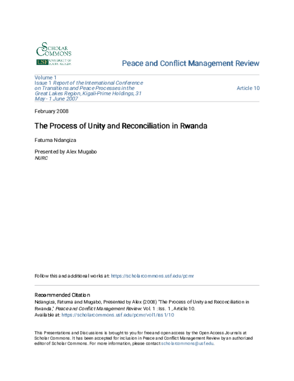 (PDF) The Process of Unity and Reconciliation in Rwanda