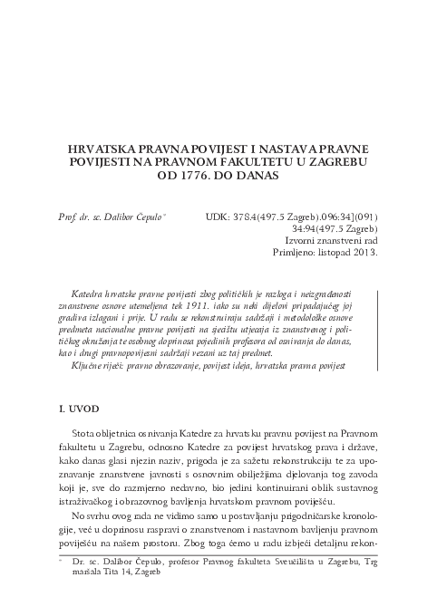 (PDF) Hrvatska pravna povijest i nastava pravne povijesti na Pravnom ...