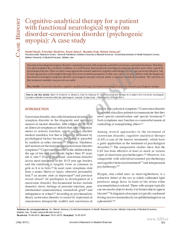 (PDF) Cognitive-analytical therapy for a patient with functional ...