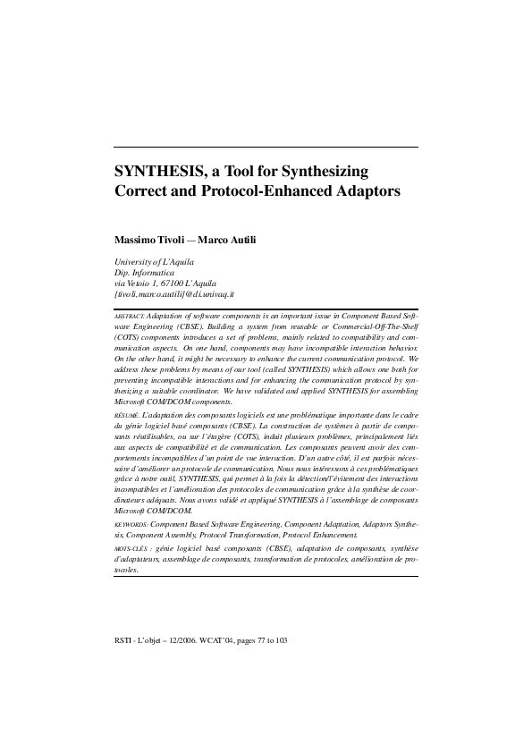 (PDF) SYNTHESIS, a Tool for Synthesizing Correct and Protocol-Enhanced Adaptors