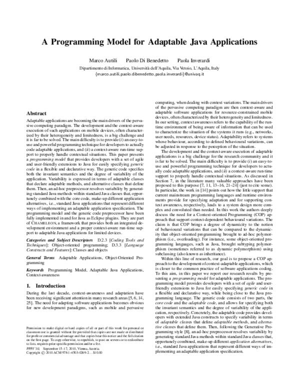 (PDF) A programming model for adaptable Java applications