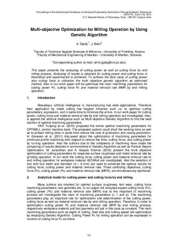 (PDF) Multi-objective Optimization for Milling Operation by Using ...