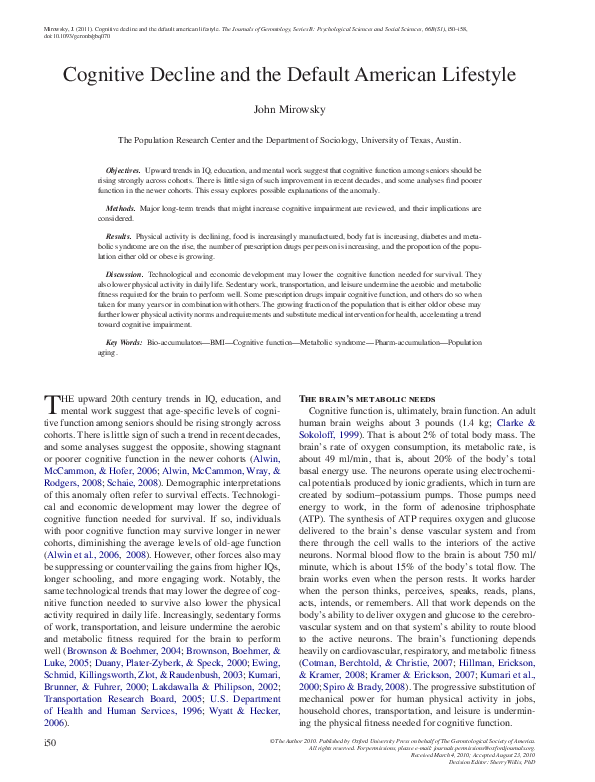 (PDF) Cognitive Decline and the Default American Lifestyle