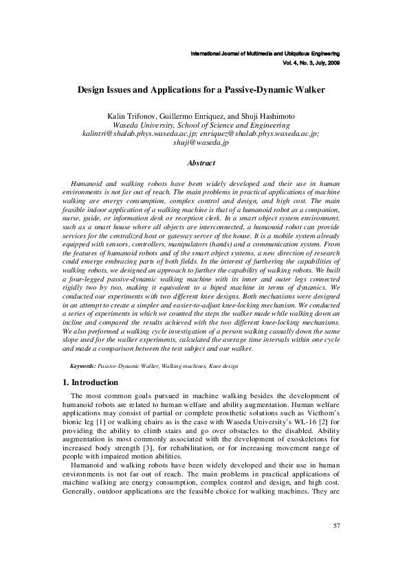 (PDF) Design Issues and Applications for a Passive-Dynamic Walker