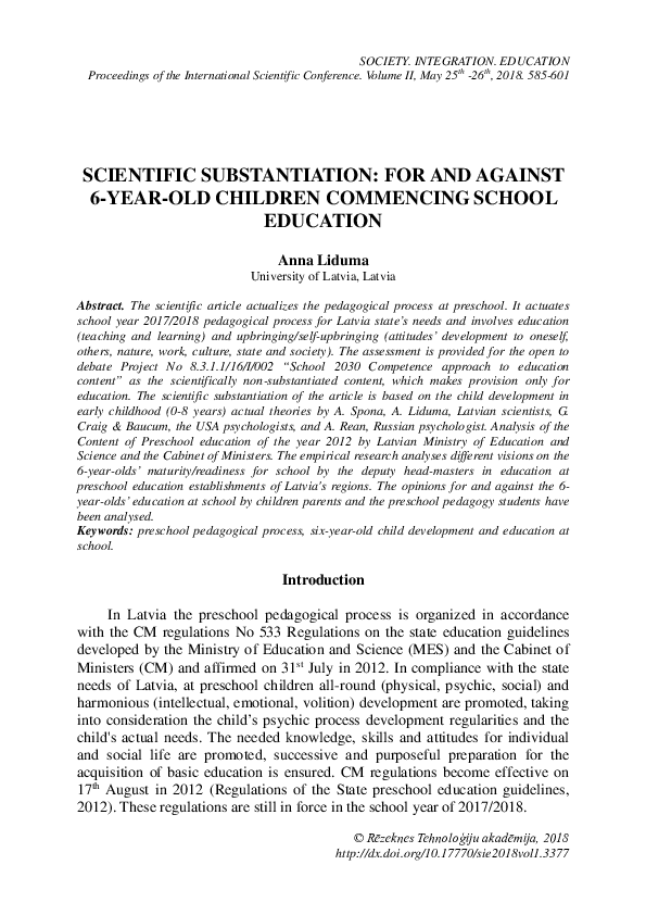 (PDF) Scientific Substantiation: For and Against 6-YEAR-OLD Children ...