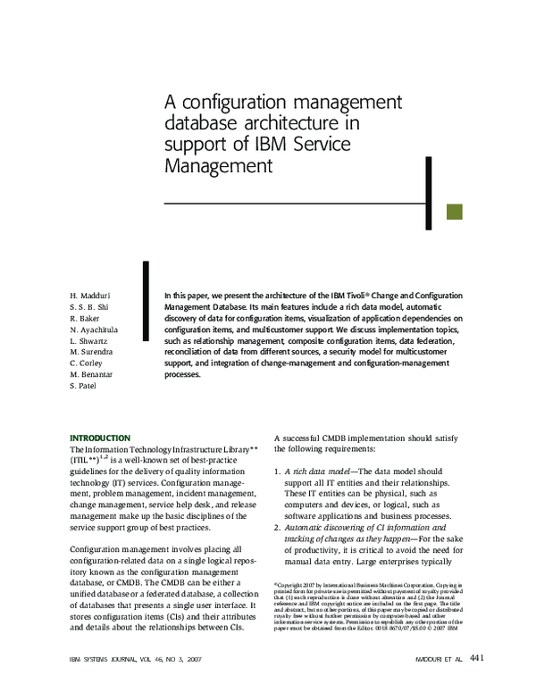 (PDF) A configuration management database architecture in support of ...
