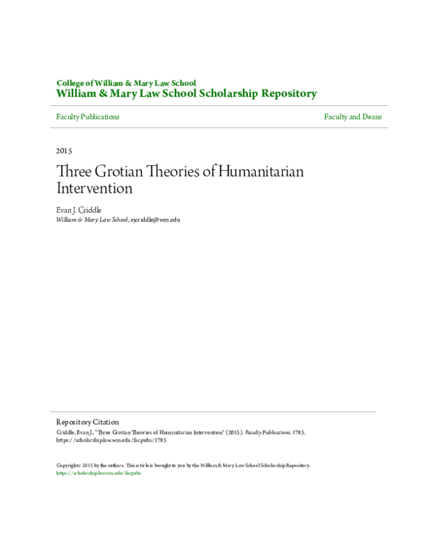 (PDF) Three Grotian Theories of Humanitarian Intervention