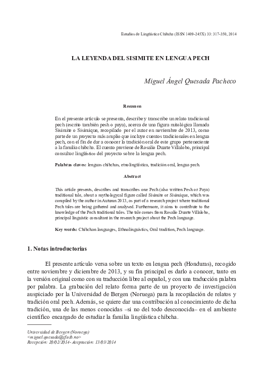 (PDF) La leyenda del sisimite en lengua pech | Miguel Angel Quesada ...
