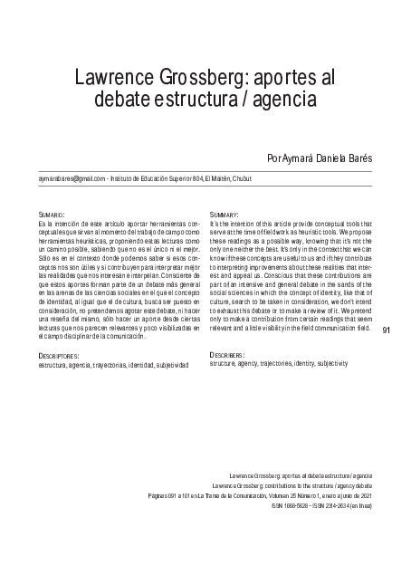 (PDF) Lawrence Grossberg: aportes al debate estructura / agencia