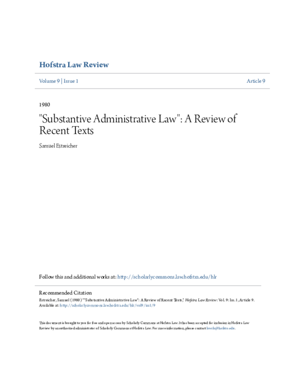 (PDF) Substantive Administrative Law": A Review of Recent Texts