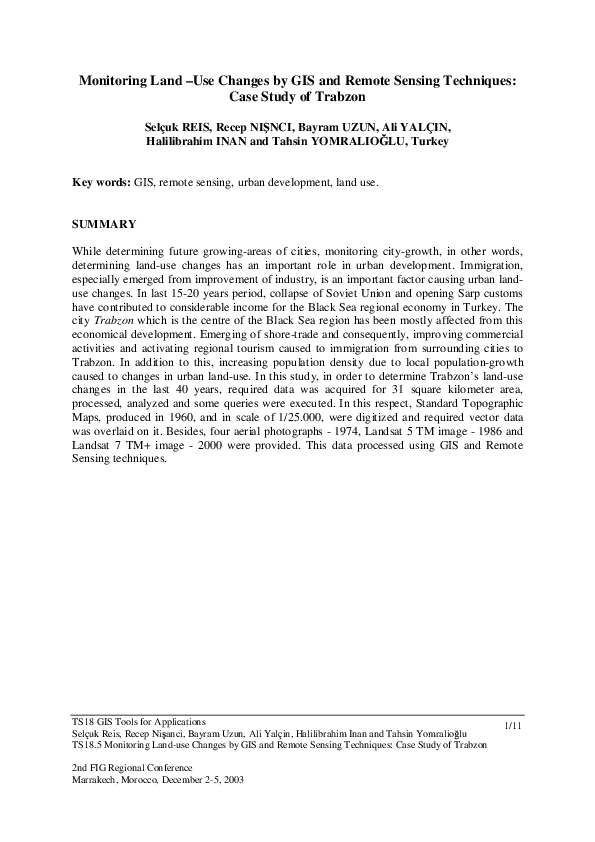 (PDF) Monitoring land-use changes by GIS and remote sensing techniques: Case study of Trabzon
