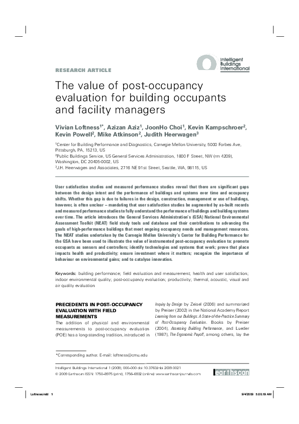 (PDF) The value of post-occupancy evaluation for building occupants and ...