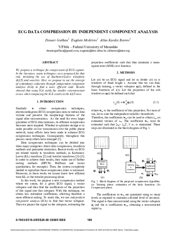 (PDF) ECG Data Compression by Independent Component Analysis (PDF) ECG Data Compression by Independent Component Analysis