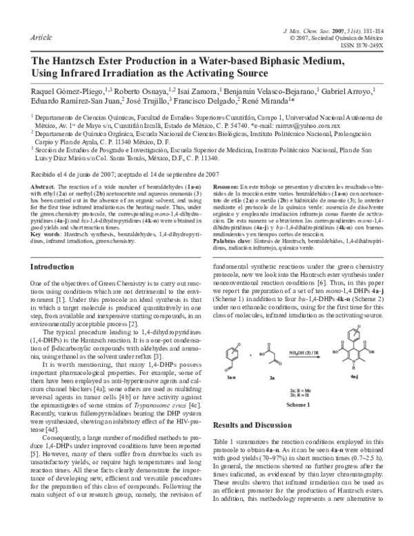 (PDF) The Hantzsch Ester Production In a Water-Based Biphasic Medium ...