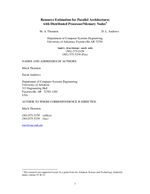 (PDF) Resource Estimation for Parallel Architectures with Distributed Processor/Memory Nodes ...